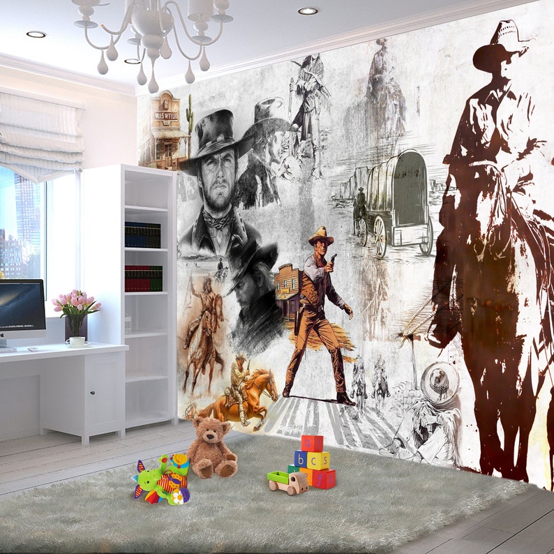 Wild West Wallpaper Rodeo Wall Mural Cowboy Wallpaper Vintage 80s and ...