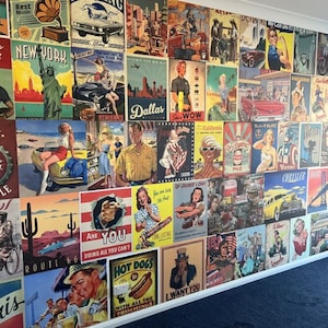 Retro Poster Wallpaper Vintage Wall Mural Pop Art Vintage Mural Collage ...