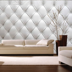 Luxury Leather Pattern Wallpaper White Textured Wall Mural Abstract ...