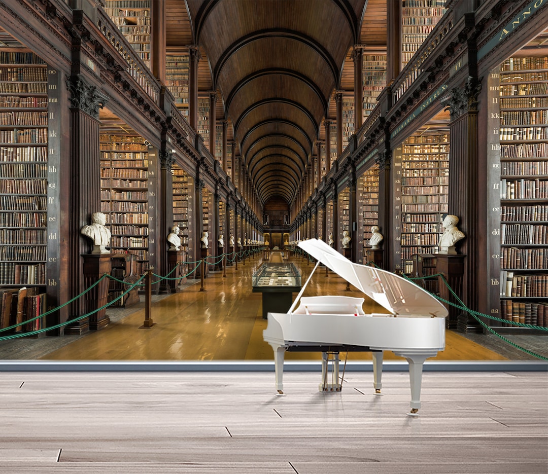 Vintage Library Wallpaper Reading Room Decor Books Library Wall Mural ...