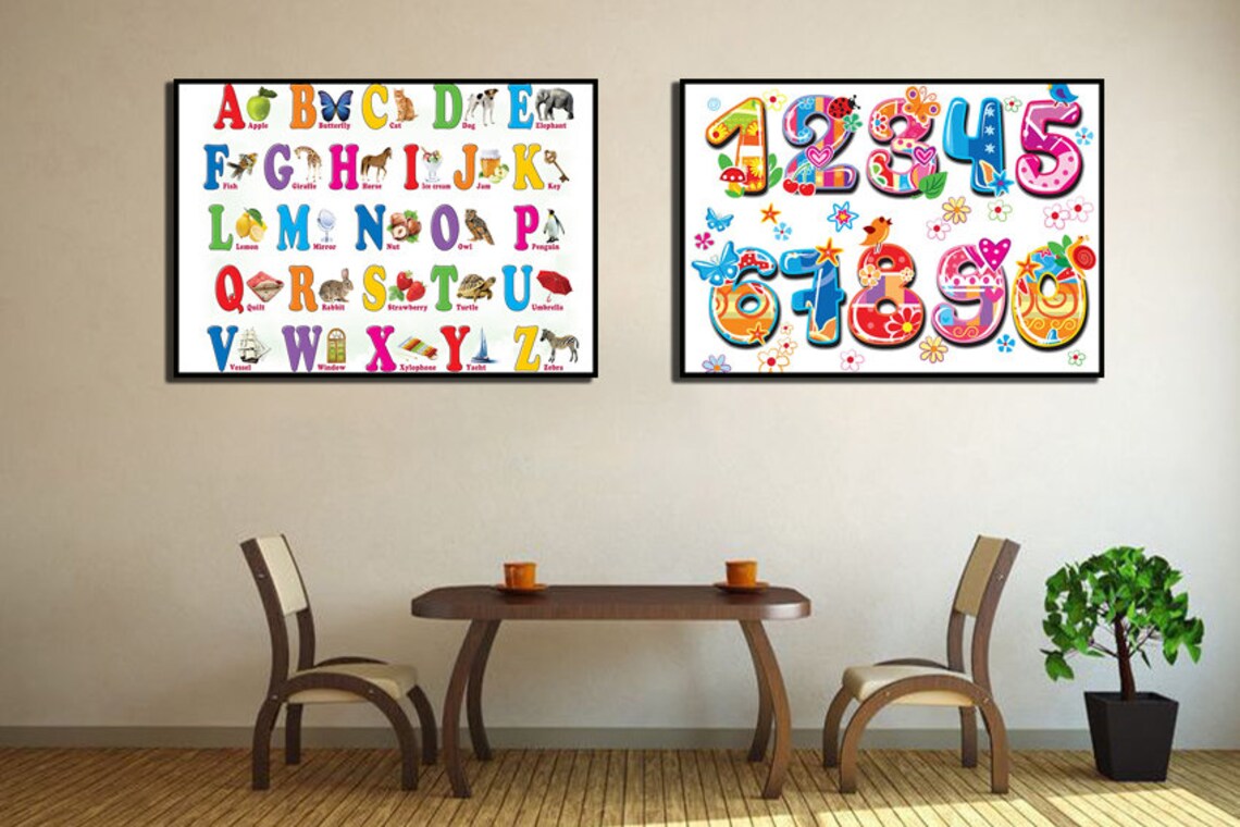 Alphabet Print Numbers Poster Set of 2 Prints ABC Numerals | Etsy