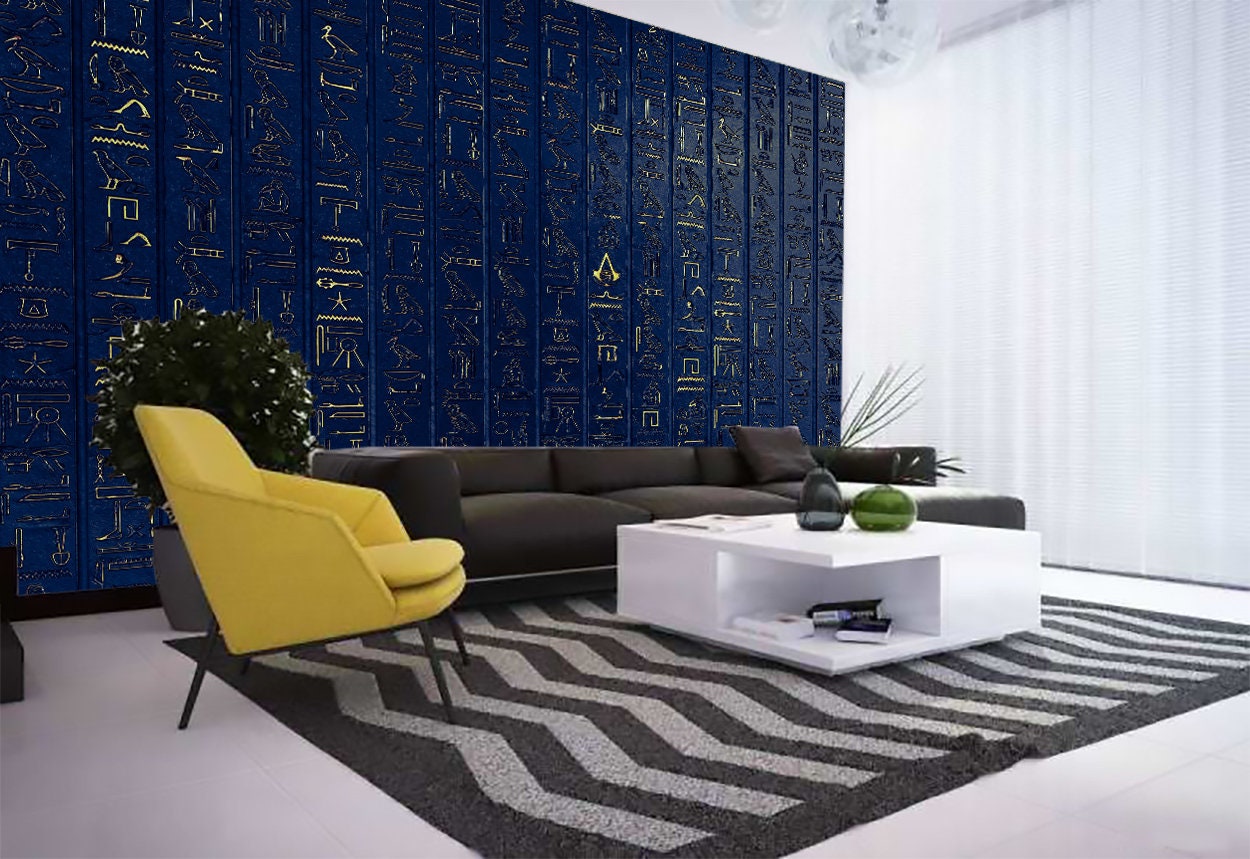 Blue Egyptian Hieroglyphs Wallpaper Ancient Egyptian Papyrus & Wall ...