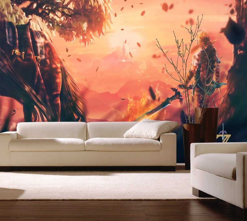 Zelda Gaming Art Wallpaper Breath of the Wild Wall Mural Peel and Stick ...