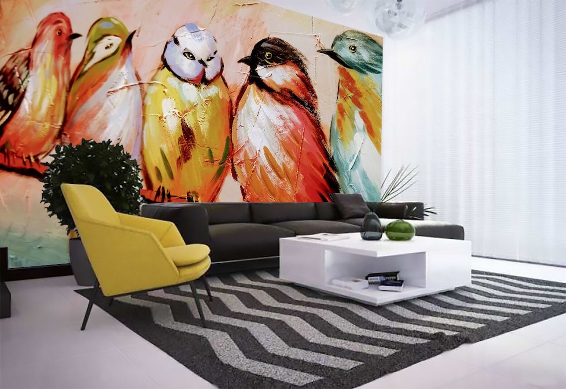 Birds Wallpaper Graffiti Wall Mural Abstract Wallpaper Colorful Wall ...