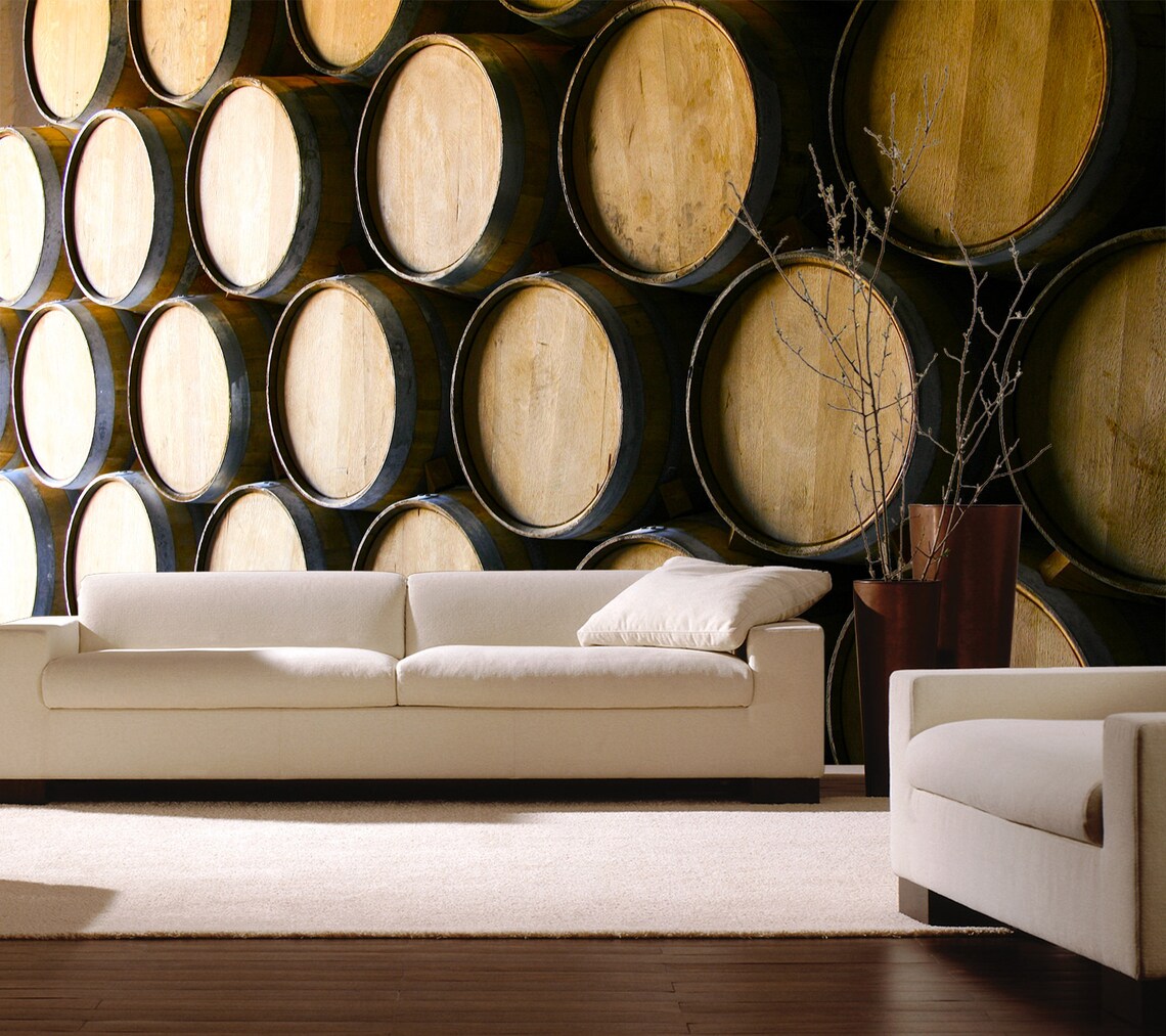 Wooden Barrels Wine Wallpaper Wall Art Mural Wine Cellar Bar Wall Mural ...
