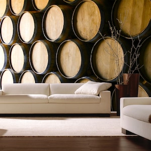 Wooden Barrels Wine Wallpaper Wall Art Mural Wine Cellar Bar Wall Mural ...