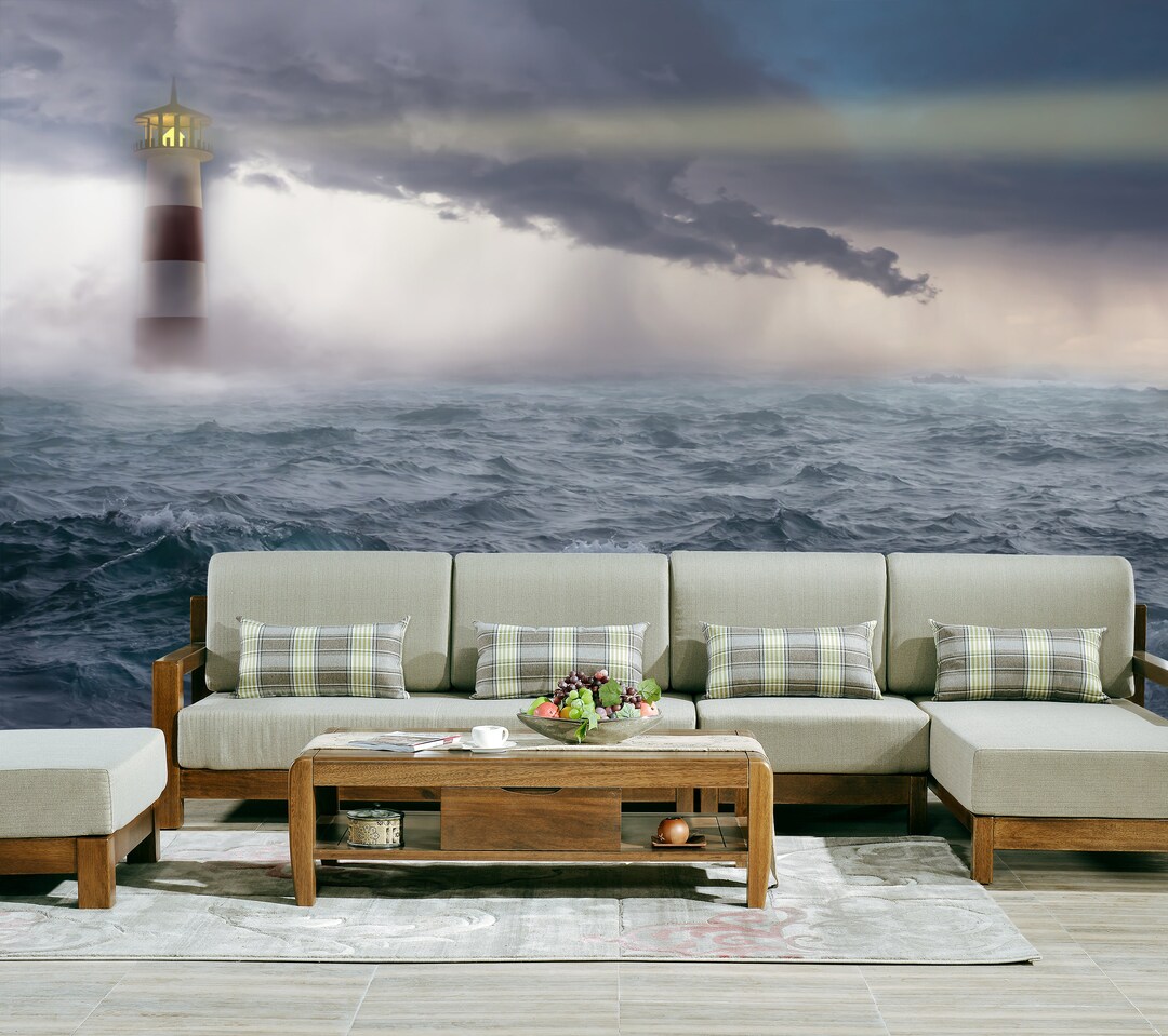 Lighthouse in Bad Weather at Sea Wall Murals for Living Room Peel ...