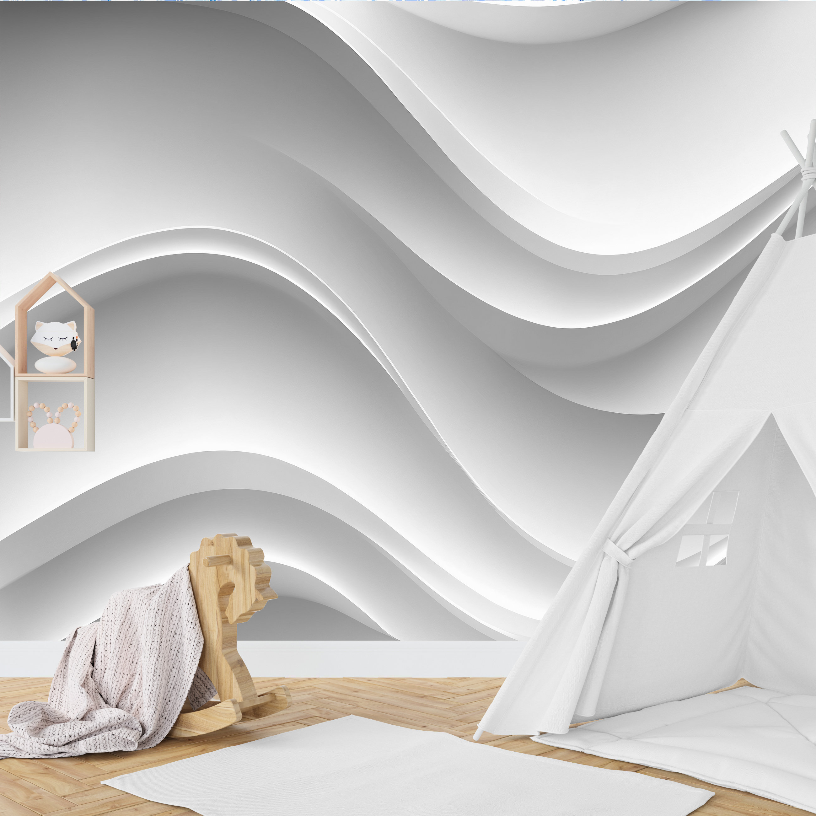 White Gypsum Abstract Waves Wallpaper 3D Wall Mural Texture Wallpaper ...