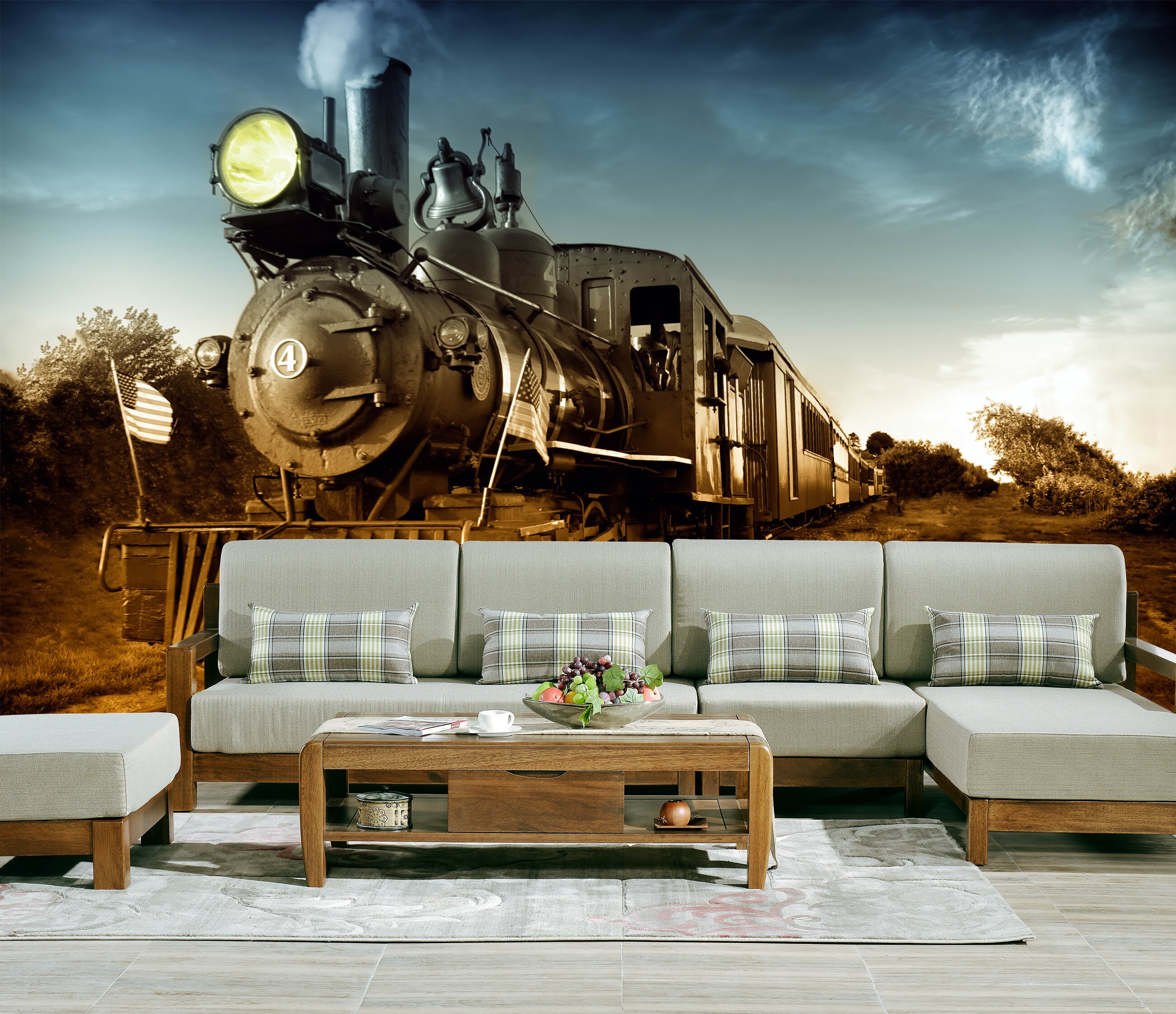 Retro Old Steam Train Wallpaper Locomotive Wall Mural Peel and Stick ...
