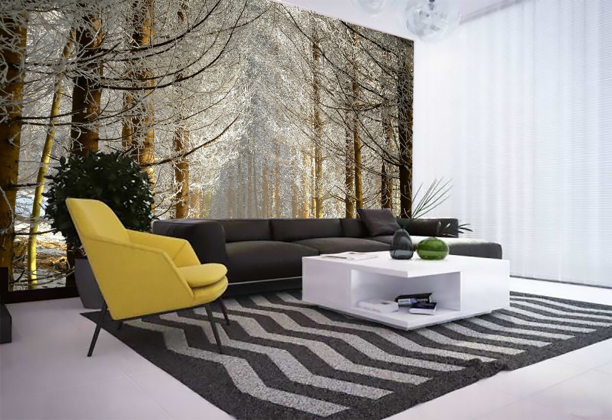 Winter Trees Wall Mural Peel & Stick Forest Wallpaper Forest Wall Decor ...