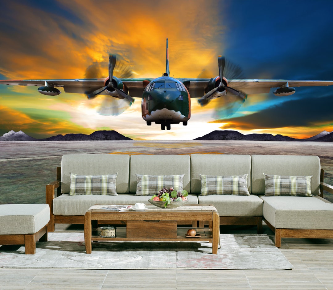 Airplane Wallpaper Cloudy Sky Wall Mural Take off Aviation Wall Decor ...