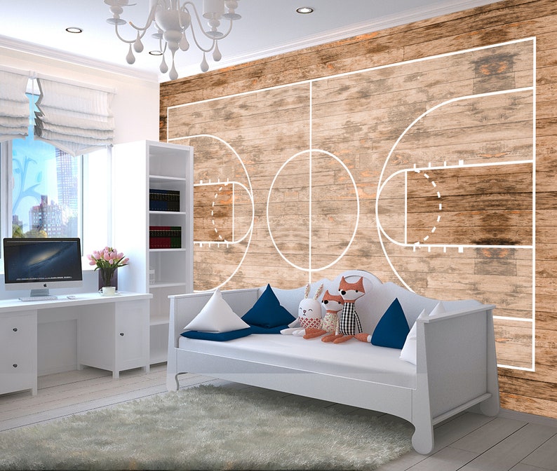 3D Basketball Court Wallpaper Backboard Wall Mural Peel & Stick ...