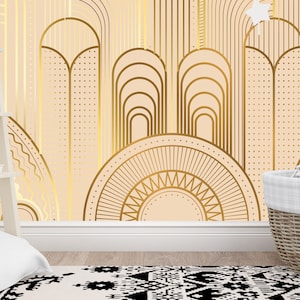 Modern Abstract Gold Geometric Peel and Stick Wallpaper Vintage Art ...