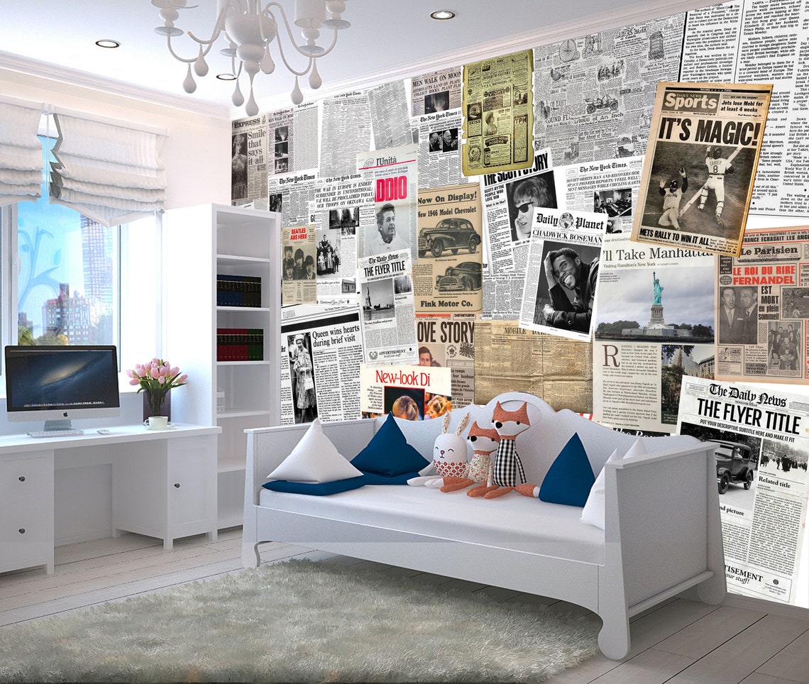 Retro Newspaper Wallpaper Collage Wall Mural Creative Old Newsprint ...