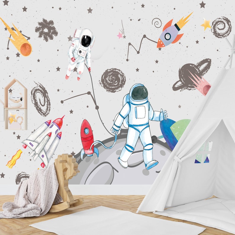 Kids Space Wallpaper Astronaut Wall Mural Boys Room Decor Rocket Mural ...