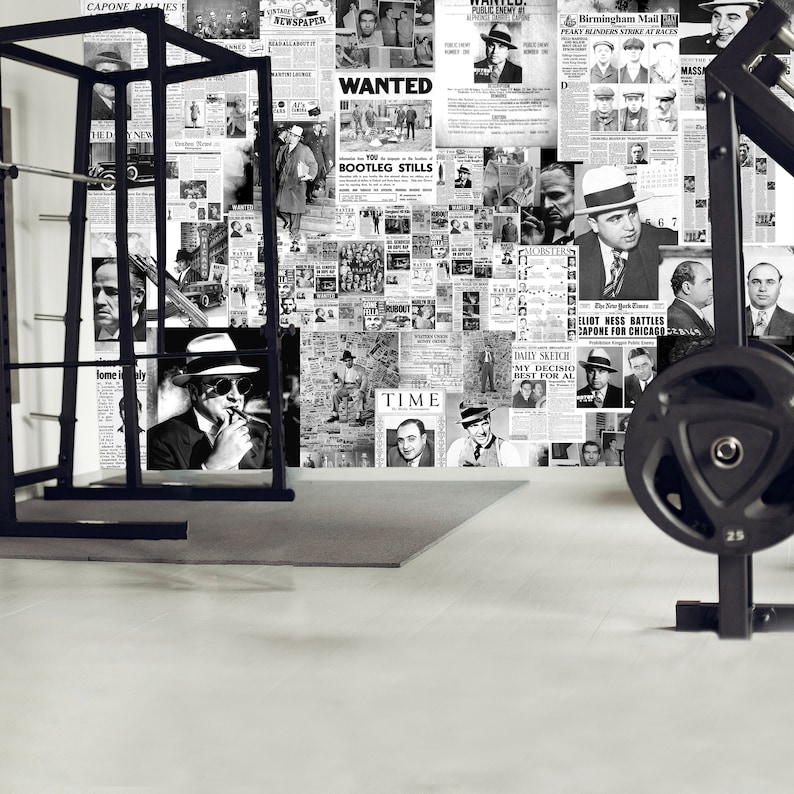 Classic Gangster Wallpaper Black And White Wall Art Criminal Mural
