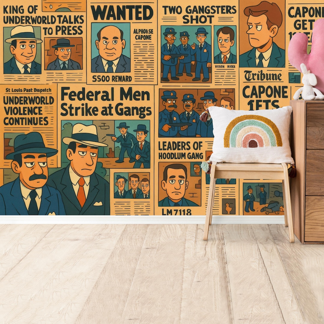 Gangster Newspaper Comic Wallpaper Vintage Self-adhesive Wall Mural for ...