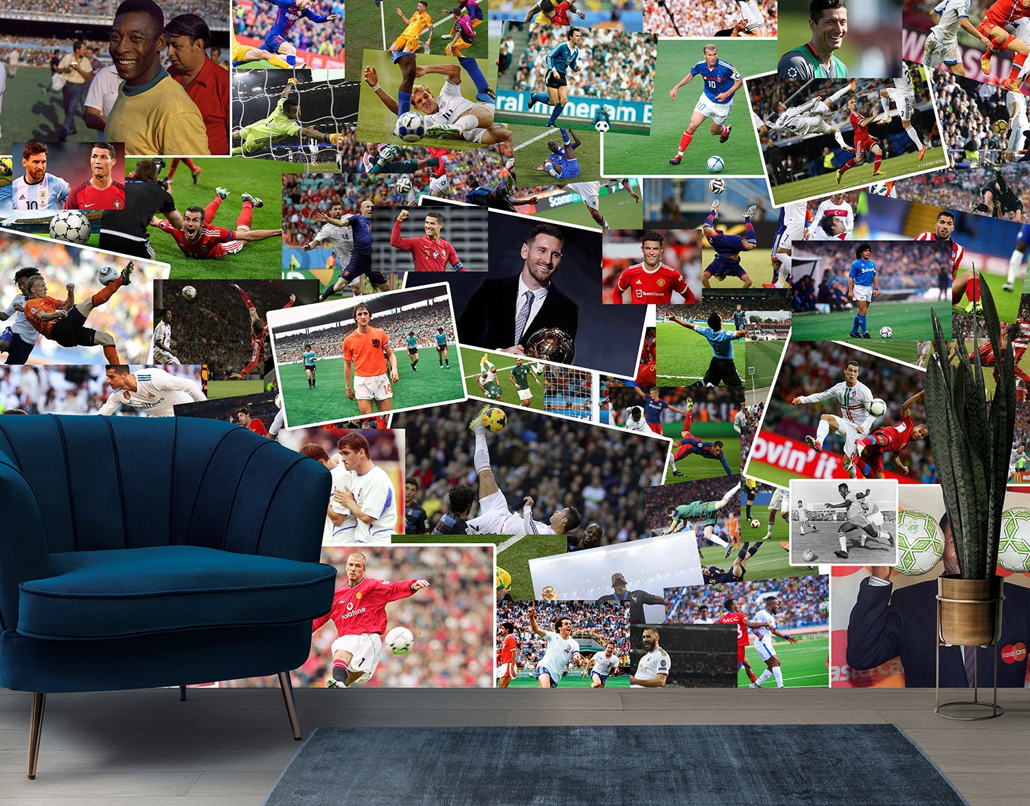 Football Wallpaper Sport Collage Mural Soccer Player Decal Peel and ...