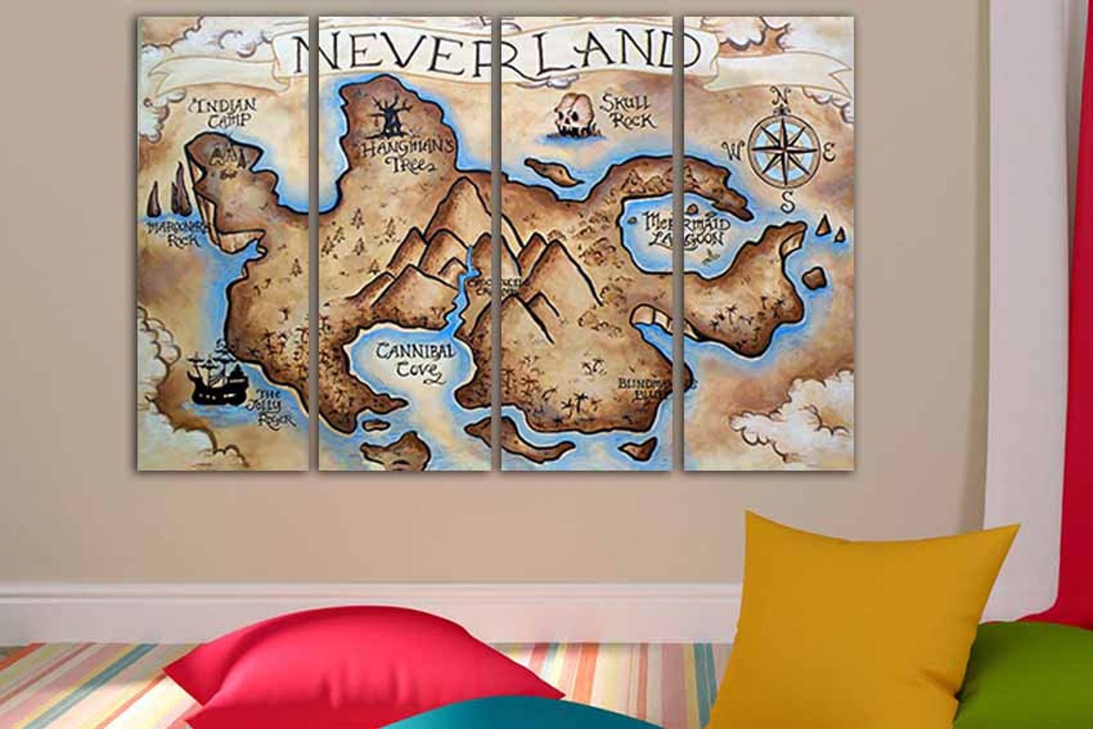 Neverland Canvas Map Wall Art Fantasy Maps Kid Map Game Room - Etsy