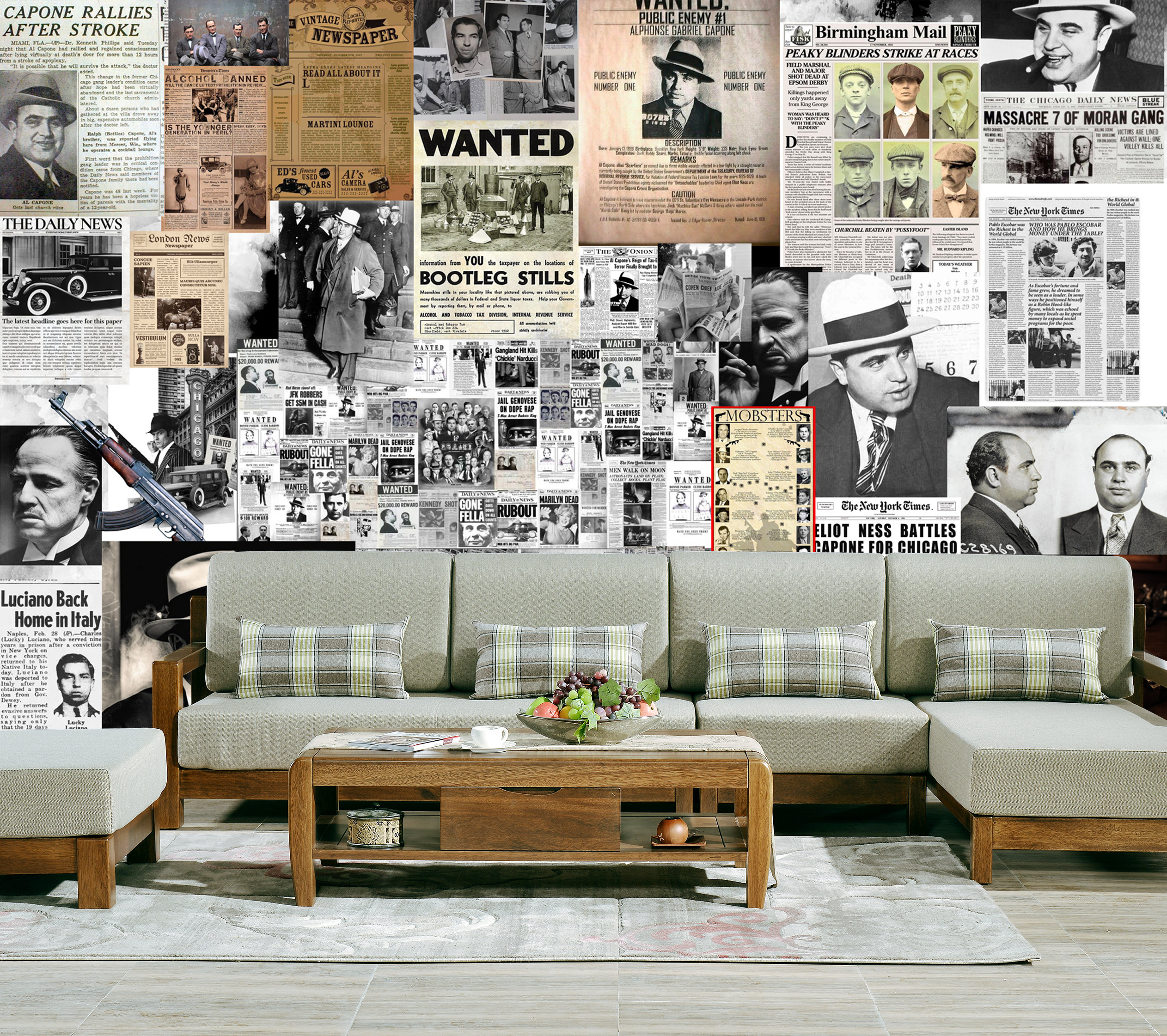 Vintage Gangster Wallpaper Black and White Newspaper Mural Peel and ...