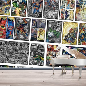 Comics Collage Wallpaper & Wall Mural Cartoon Characters Retro Vintage ...