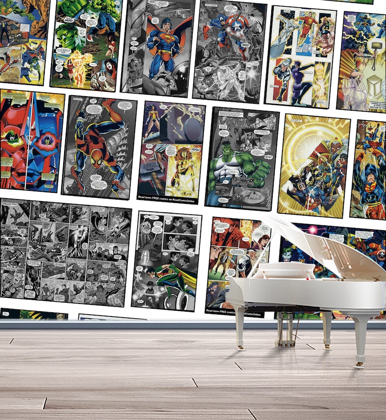 Comics Collage Wallpaper & Wall Mural Cartoon Characters Retro Vintage ...