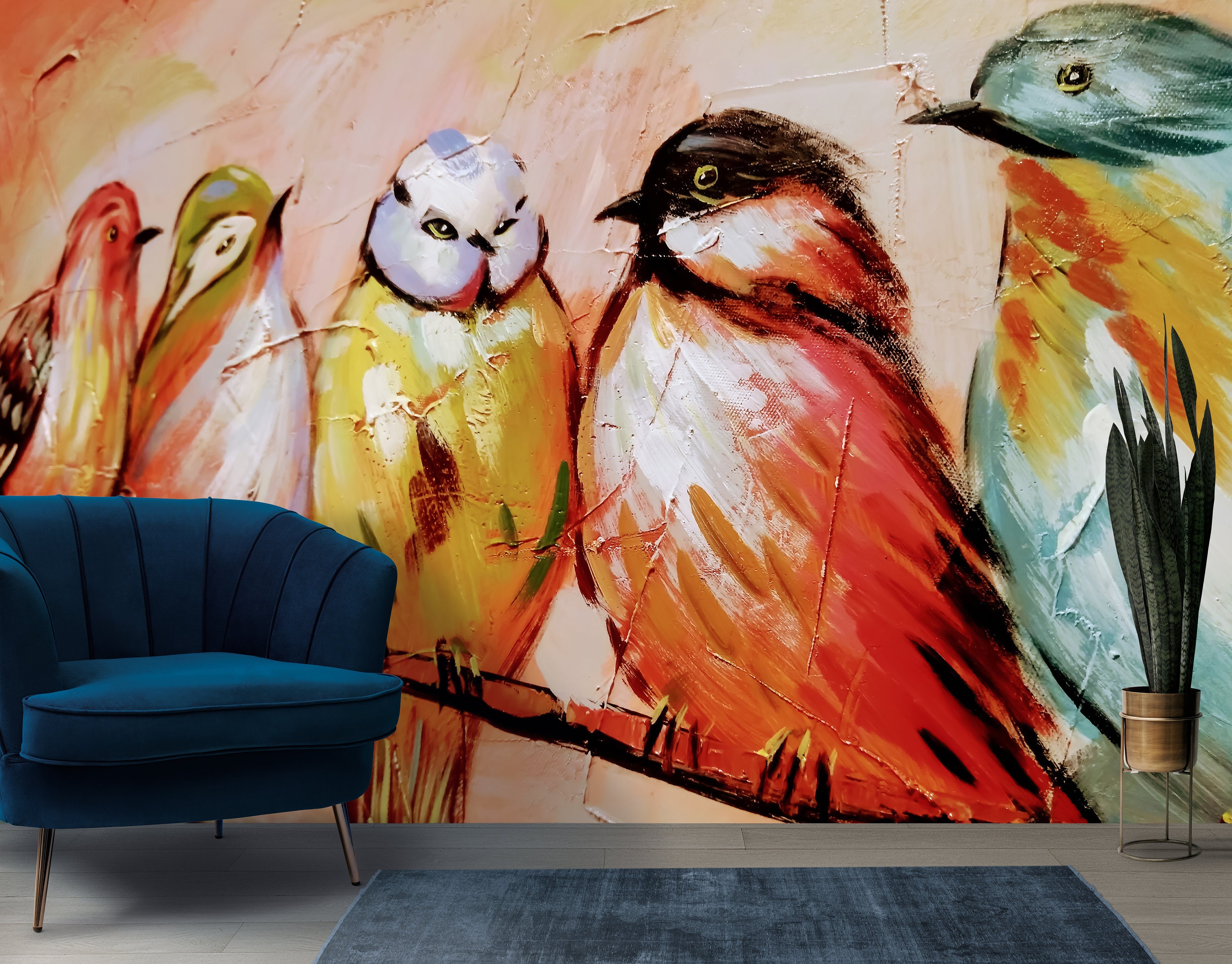 Birds Wallpaper Graffiti Wall Mural Abstract Wallpaper Colorful Wall ...