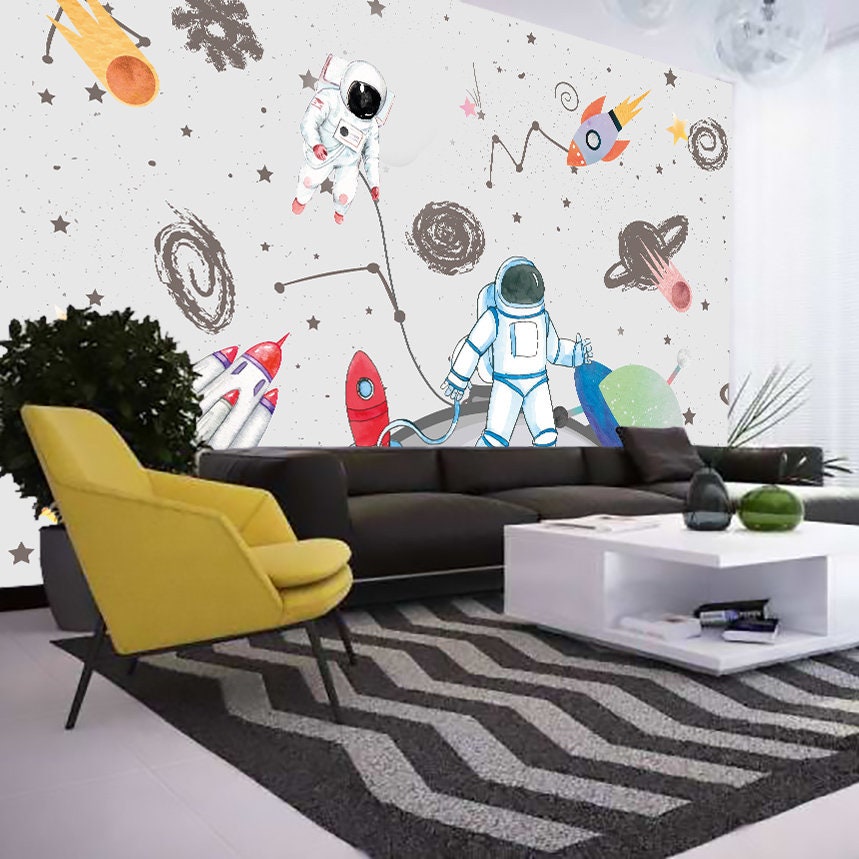 Kids Space Wallpaper Astronaut Wall Mural Boys Room Decor Rocket Mural ...