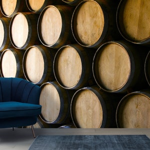 Wooden Barrels Wine Wallpaper Wall Art Mural Wine Cellar Bar Wall Mural ...