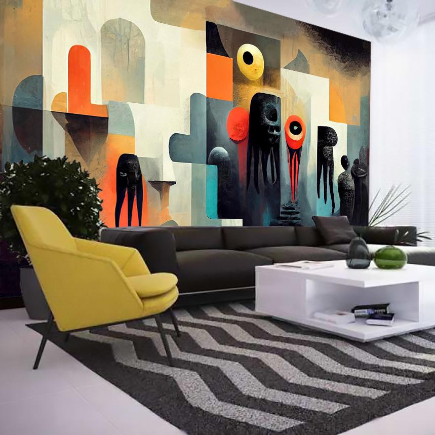 Abstract Surreal African Wall Mural Removable Peel and Stick Watercolor ...