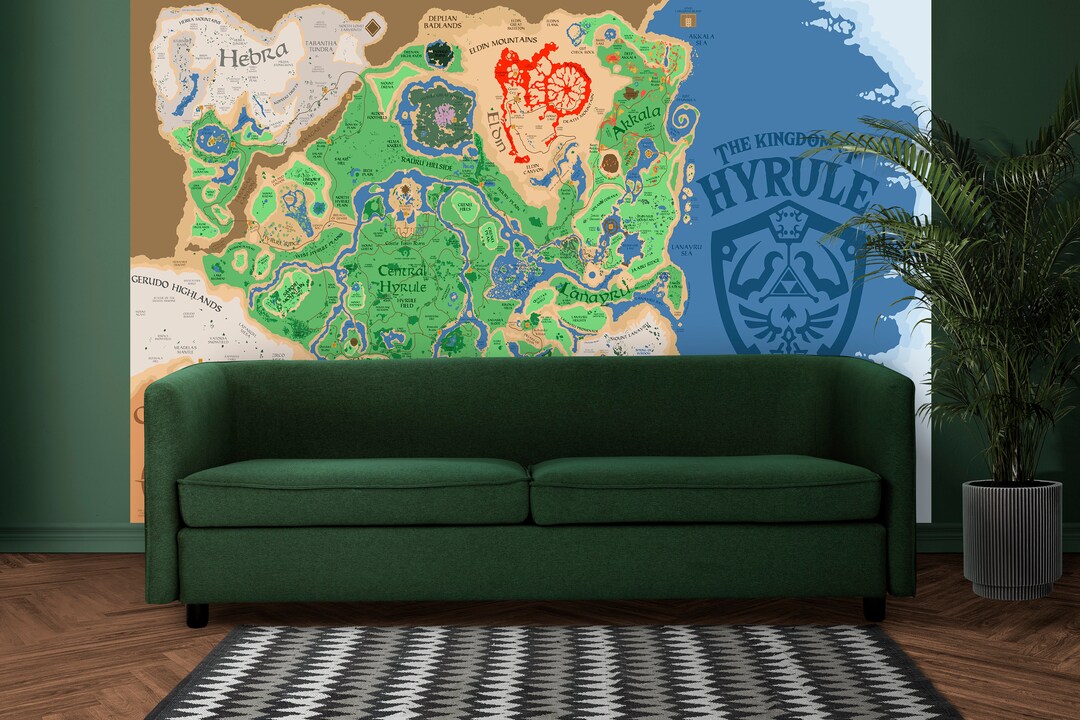 Zelda Map Wallpaper Hyrule Wall Mural for Gamer Room, Peel and Stick or ...