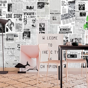 Vintage Newspaper Collage Wallpaper Modern Wall Mural Retro Wallpaper ...