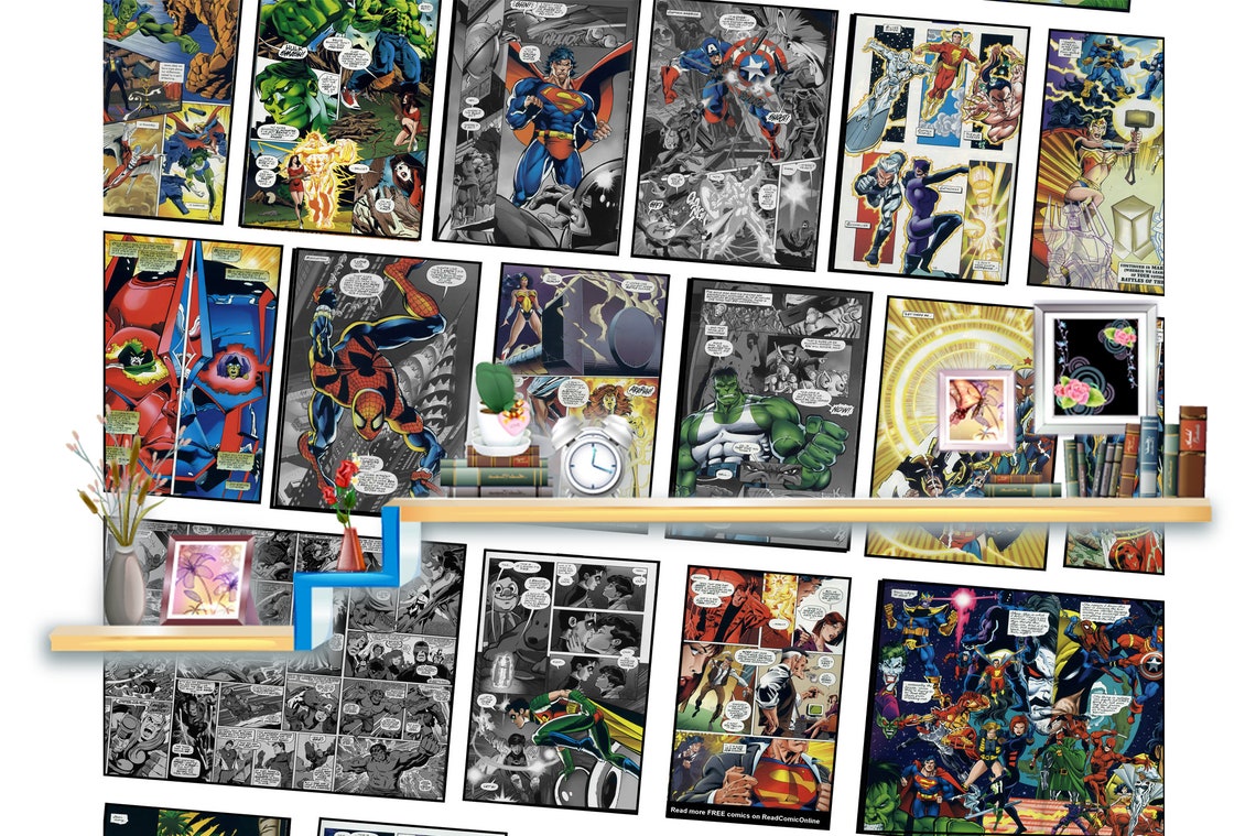 Comics Collage Wallpaper & Wall Mural Cartoon Characters Retro Vintage ...