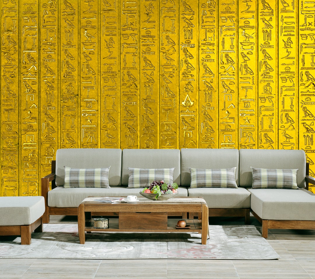Gold Hieroglyph Wallpaper Ancient Egyptian Wall Mural Self-adhesive ...
