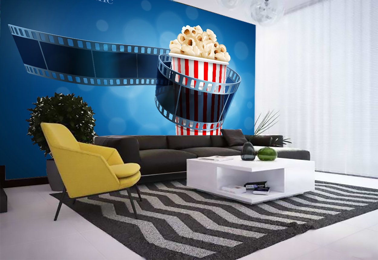 Cinema Wallpaper Popcorn Decal Movie Wallpaper Peel and Stick Cinema ...