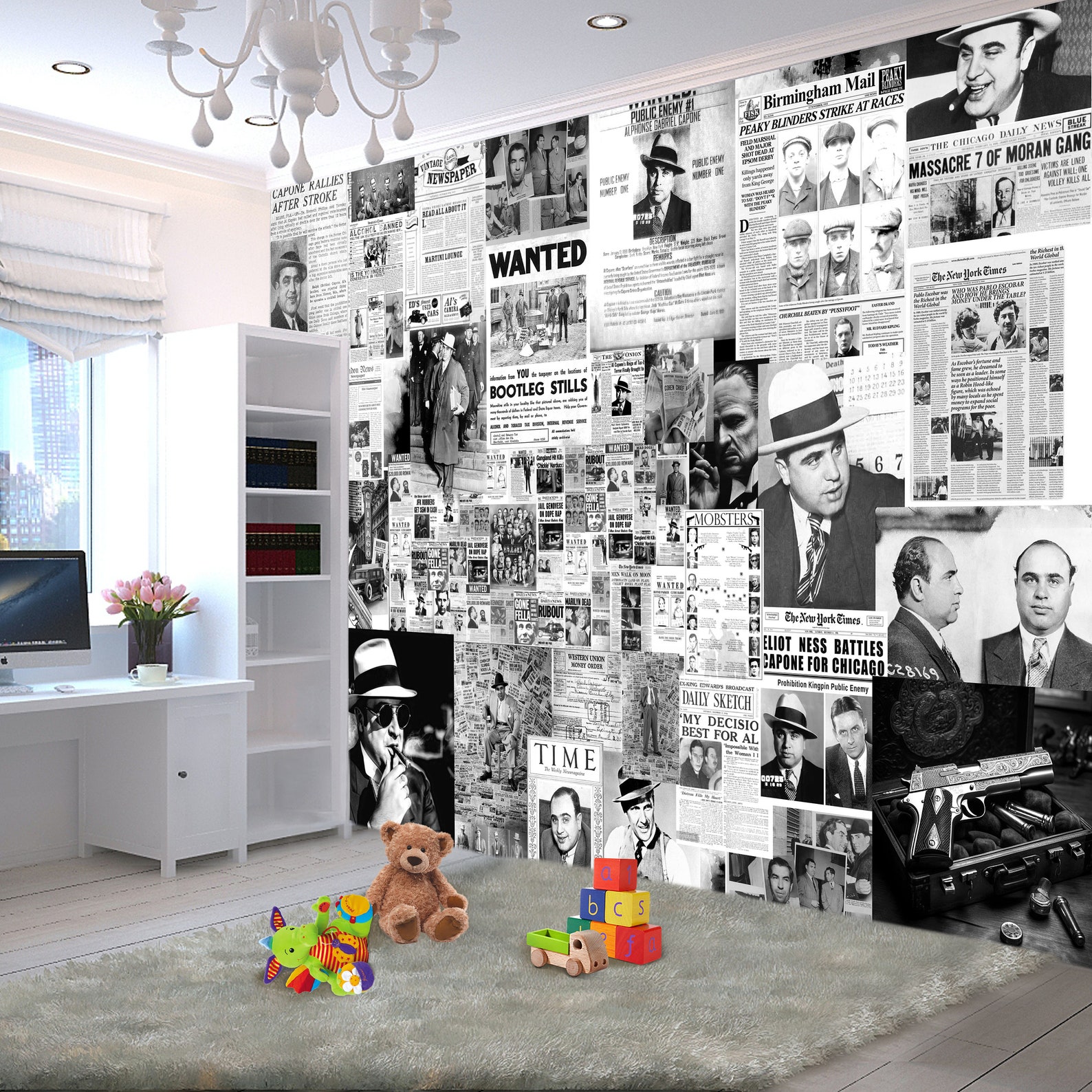 Classic Gangster Wallpaper Black And White Wall Art Criminal Mural