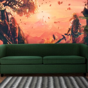 Zelda Gaming Art Wallpaper Breath of the Wild Wall Mural Peel and Stick ...