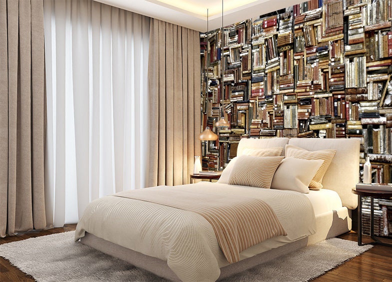 Books Library Wall Mural Bookshelves Wallpaper Reading Room Mural Old ...