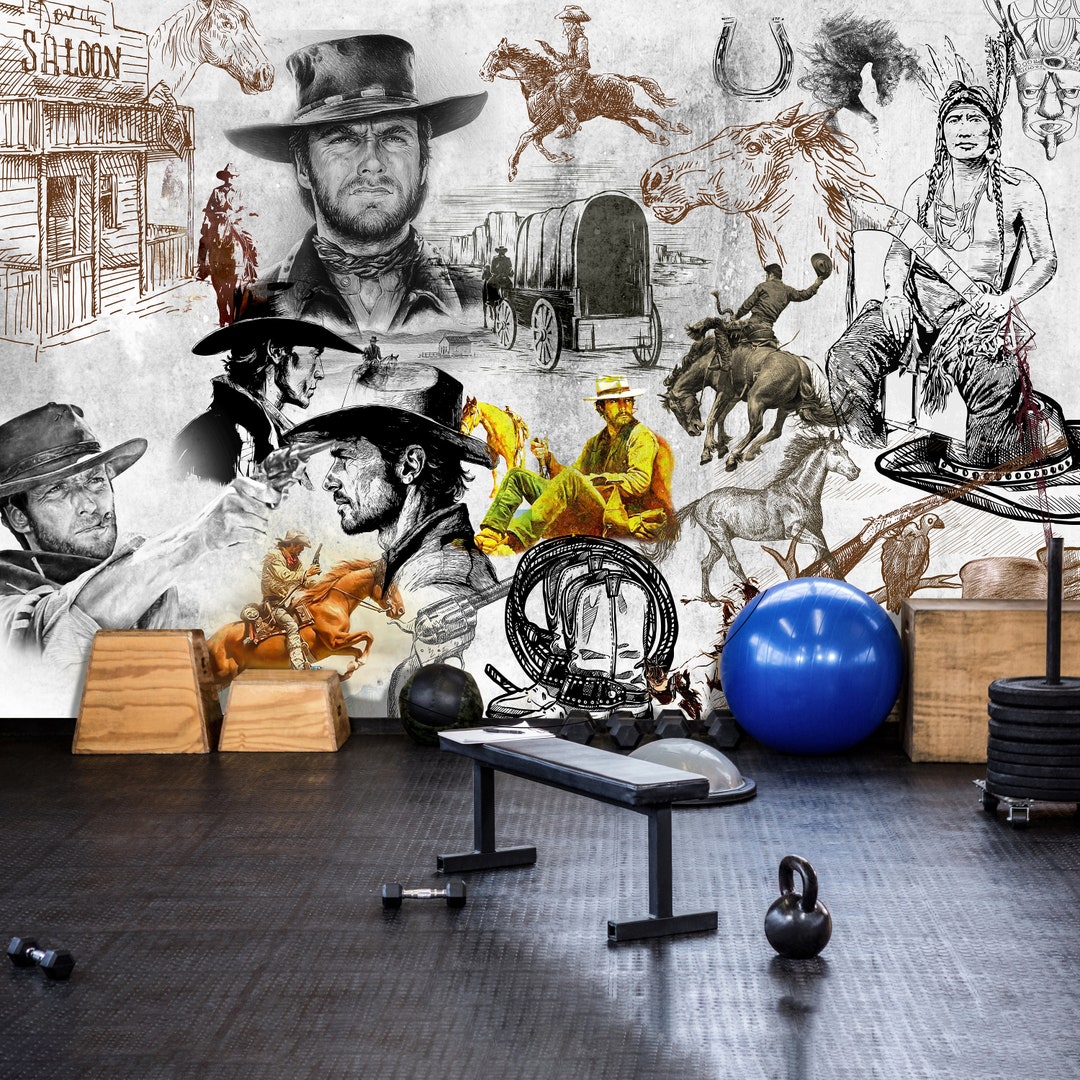 Cowboy and Wild West Mural Removable Wallpaper Collage Rodeo Wall Mural ...