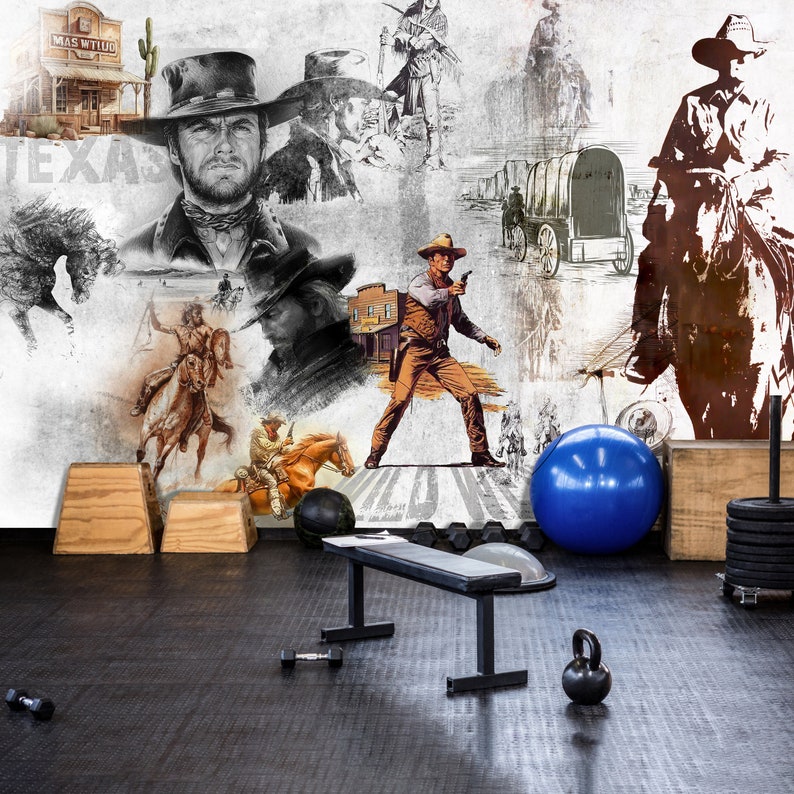 Wild West Wallpaper Rodeo Wall Mural Cowboy Wallpaper Vintage 80s and ...