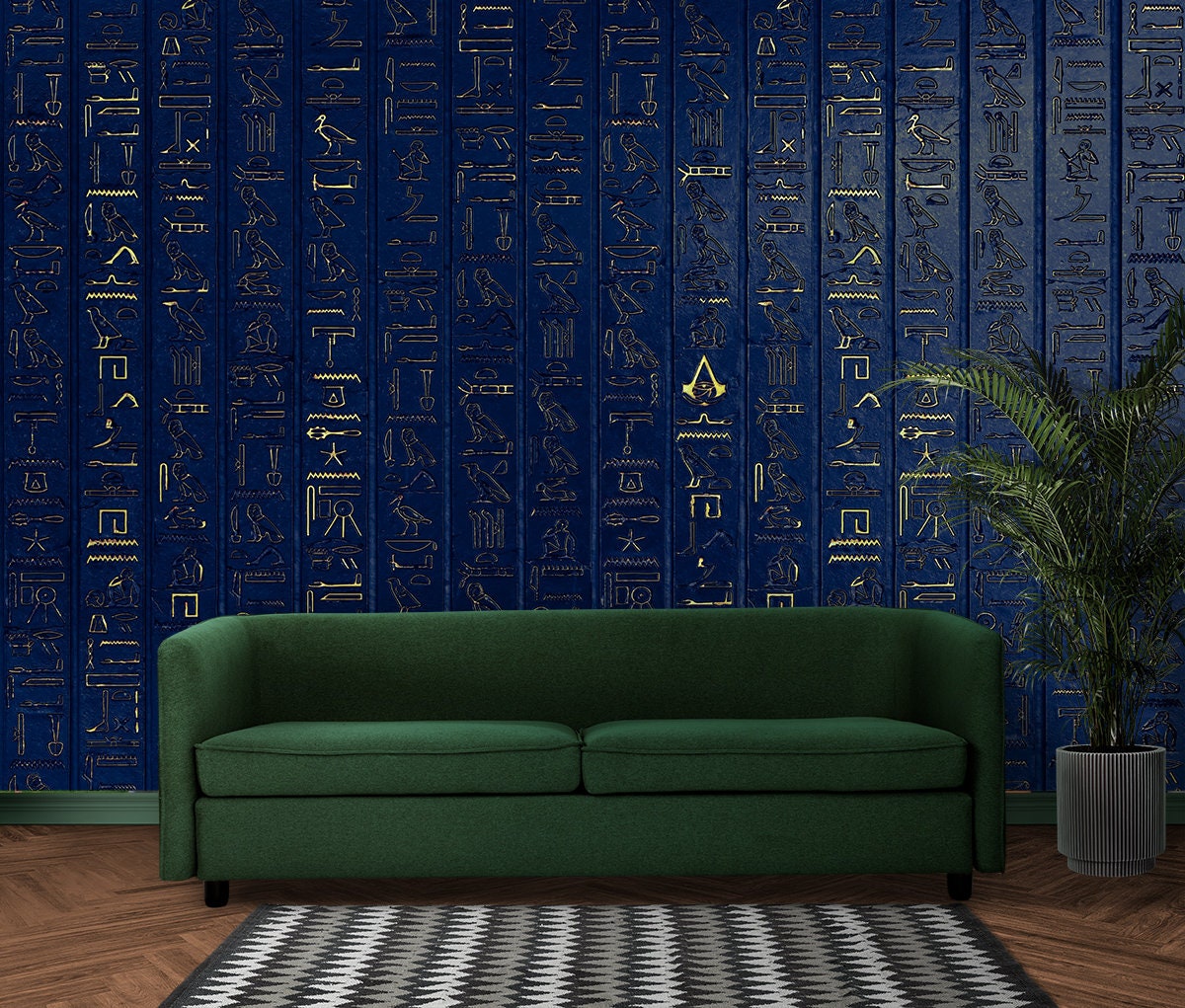 Blue Egyptian Hieroglyphs Wallpaper Ancient Egyptian Papyrus & Wall ...
