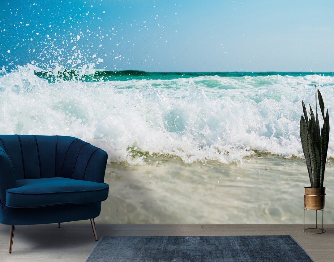 Beach Wallpaper Sea Mural Print Blue Wave Wallpaper Peel and Stick ...