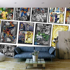 Comics Collage Wallpaper & Wall Mural Cartoon Characters Retro Vintage ...