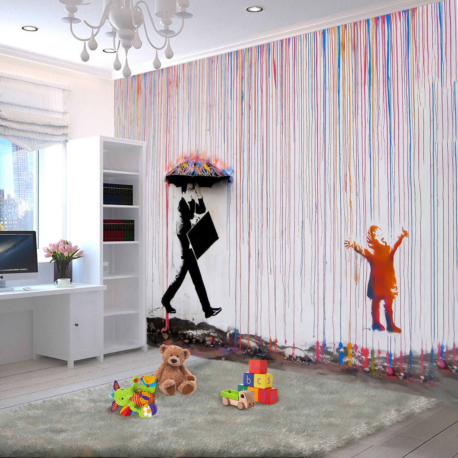 Rainbow Rain Graffiti Wall Mural Modern Street Art Wallpaper Artist ...