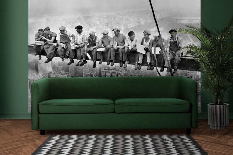 Lunch Atop a Skyscraper Wallpaper New York Wall Mural Black - Etsy