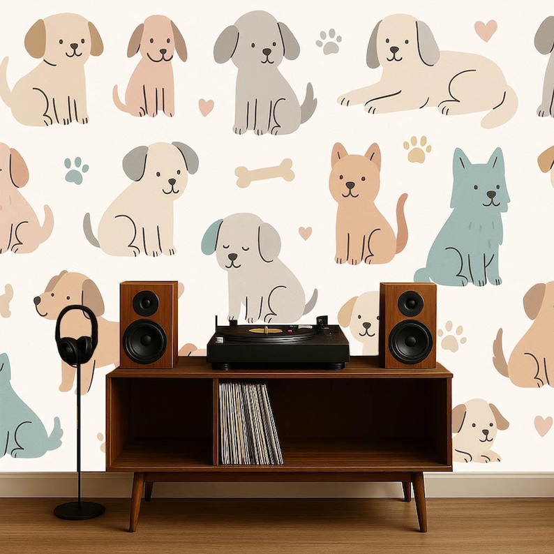 Minimalist Puppy Wallpaper Dogs Wall Mural Peel and Stick Nursery ...