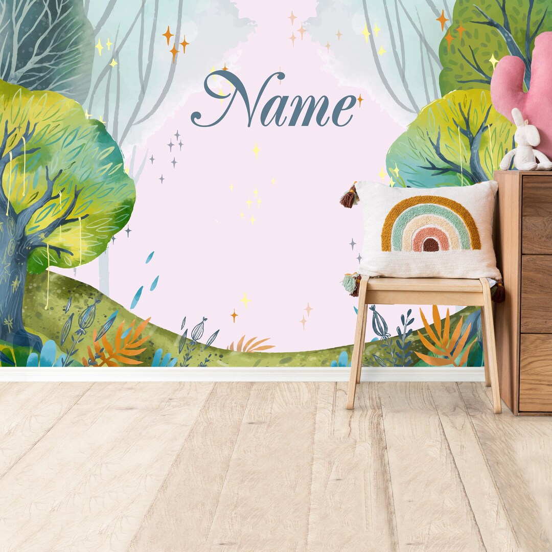 Personalized Name Wallpaper Custom Fantasy Forest Mural Removable Kids ...