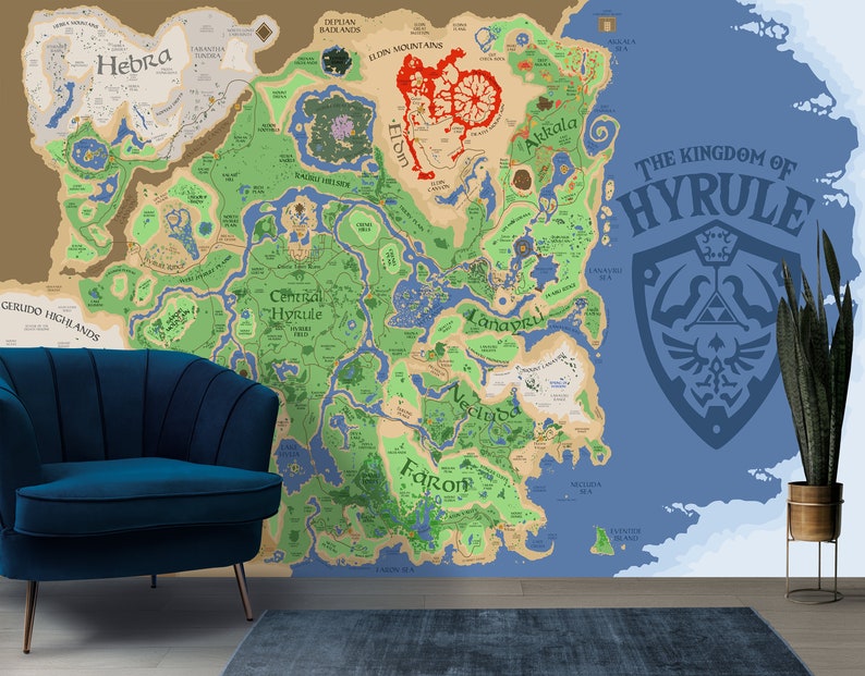 Zelda Map Hyrule Wallpaper & Gaming Mural Legend of Zelda - Etsy Ireland