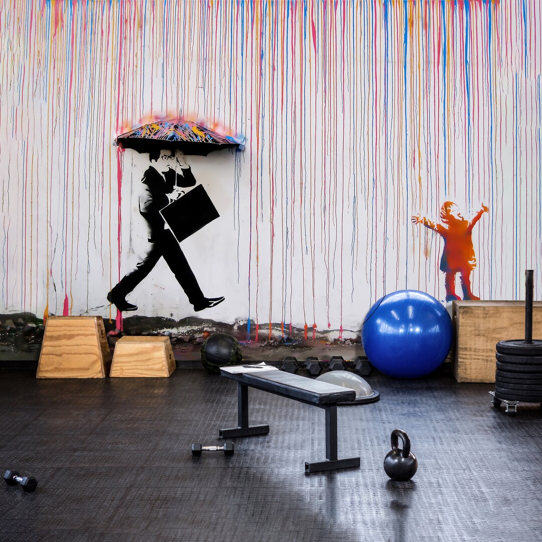 Rainbow Rain Graffiti Wall Mural Modern Street Art Wallpaper Artist ...