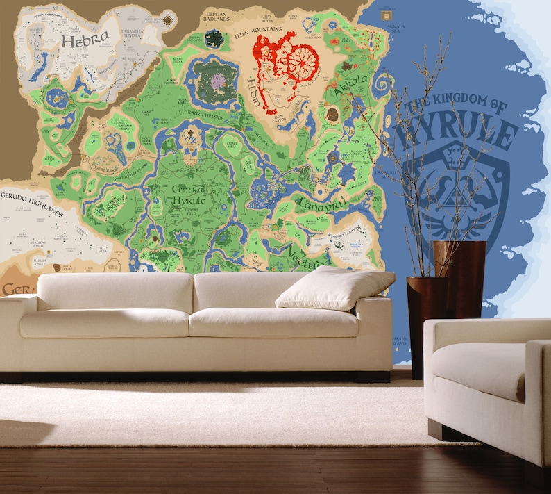 Zelda Map Wallpaper Hyrule Wall Mural for Gamer Room, Peel and Stick or ...